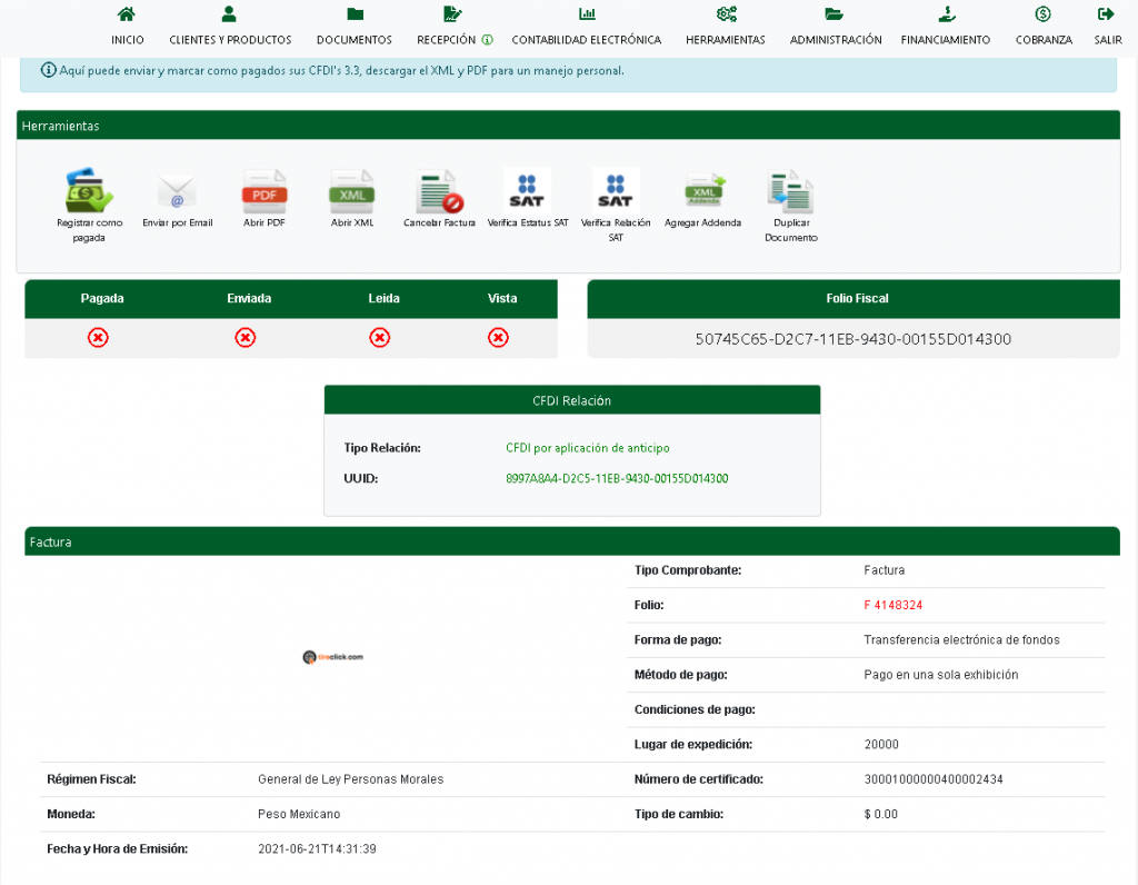 GENERACION DE UNA FACTURA POR ANTICIPO – Webirix