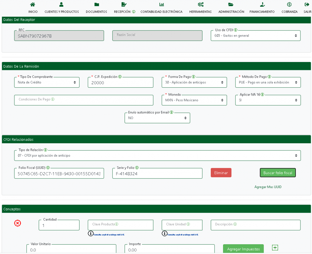 GENERACION DE UNA FACTURA POR ANTICIPO – Webirix