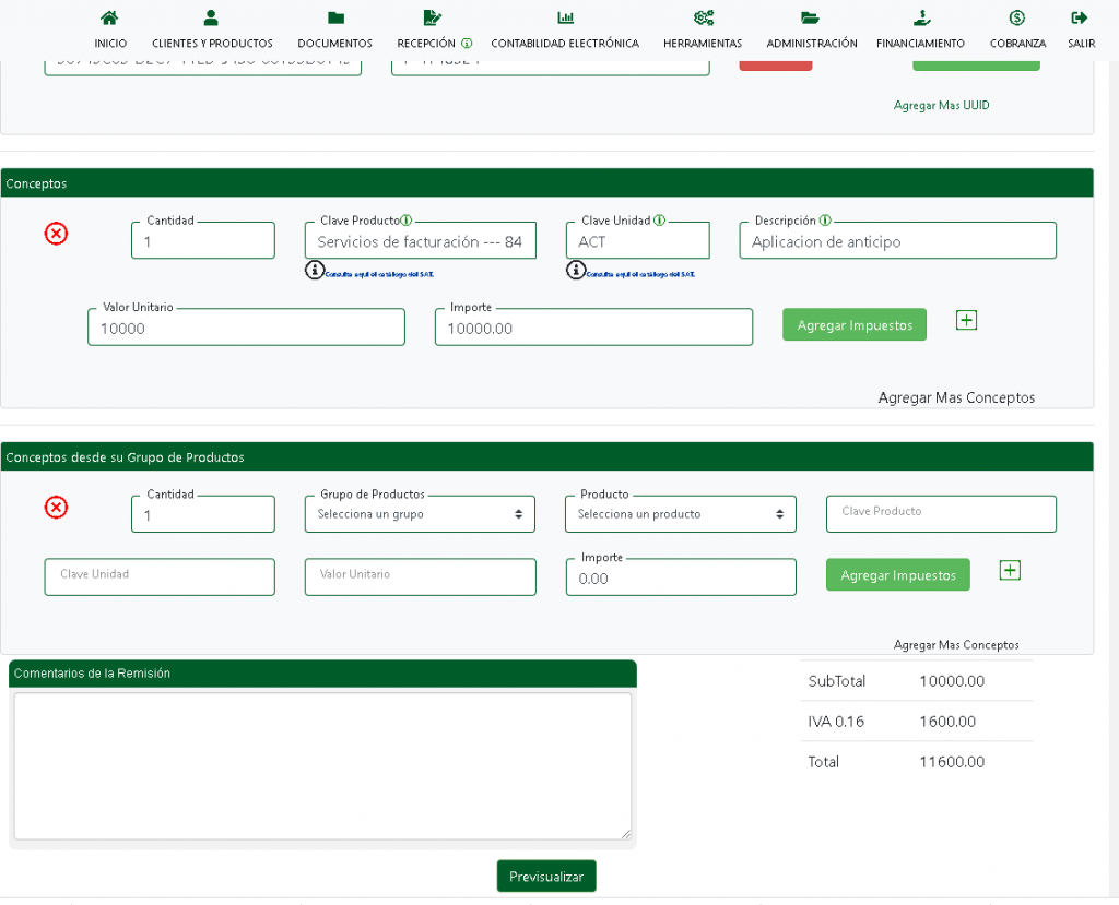 GENERACION DE UNA FACTURA POR ANTICIPO – Webirix