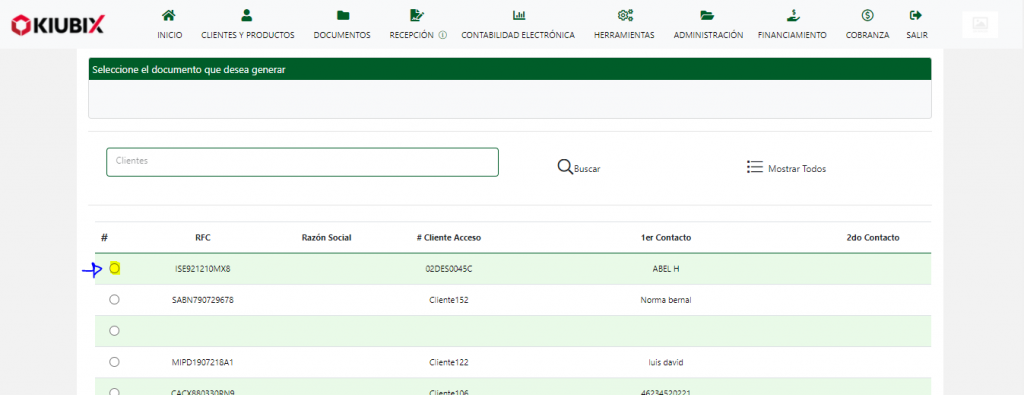 selecciona cliente – Webirix